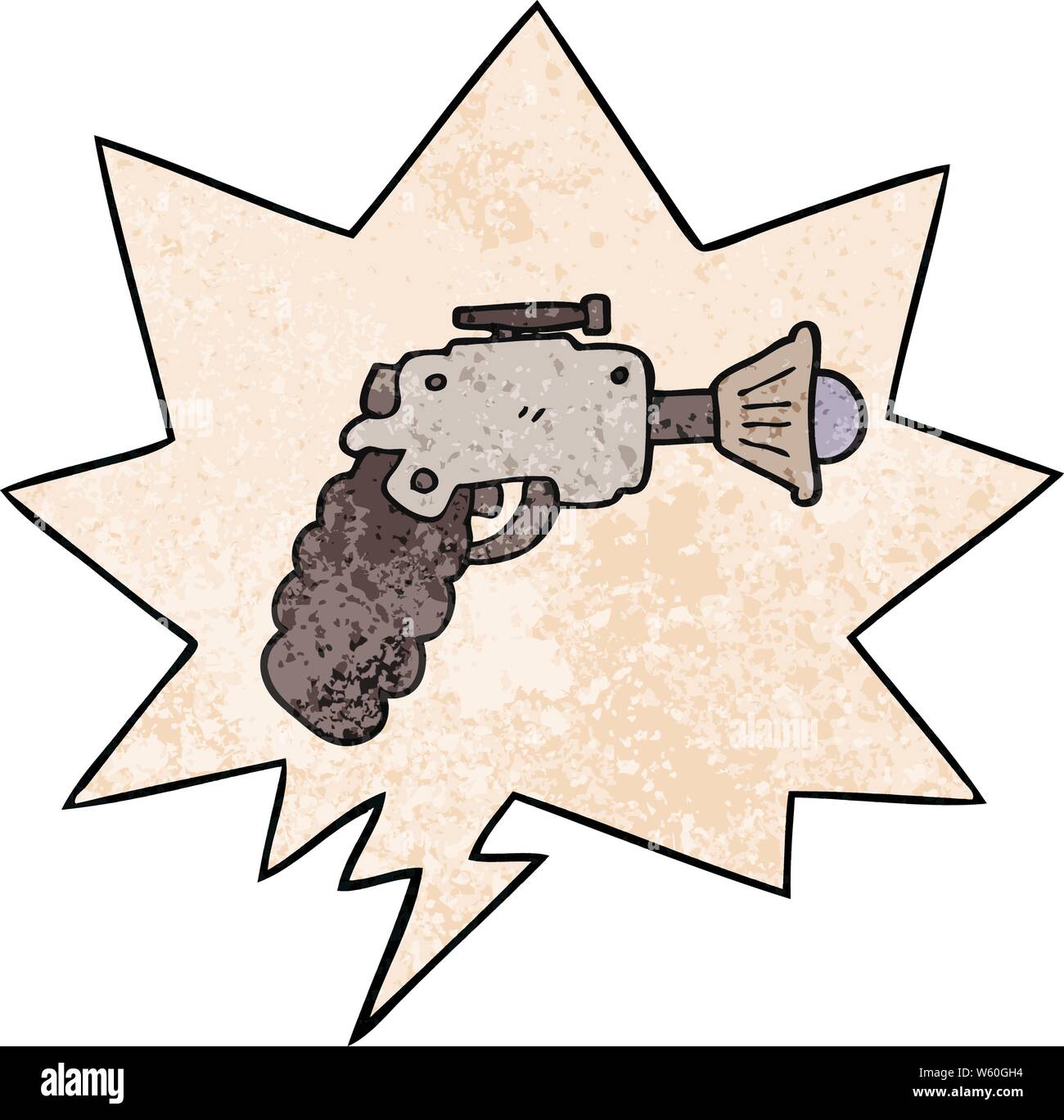 cartoon ray gun with speech bubble in retro texture style Stock Vector ...