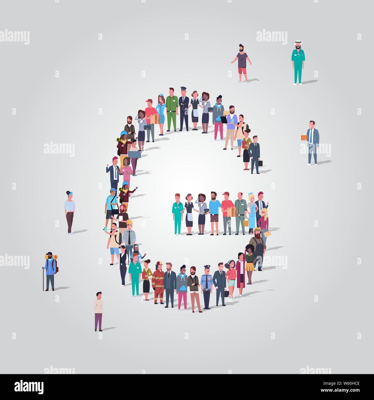 big people crowd gathering in shape letter G different occupation ...