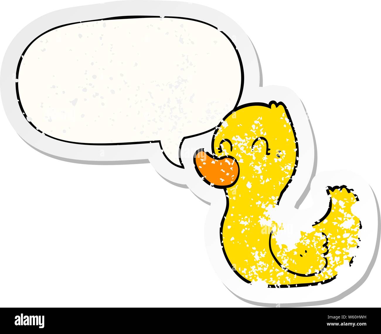 cartoon duck with speech bubble distressed distressed old sticker Stock ...
