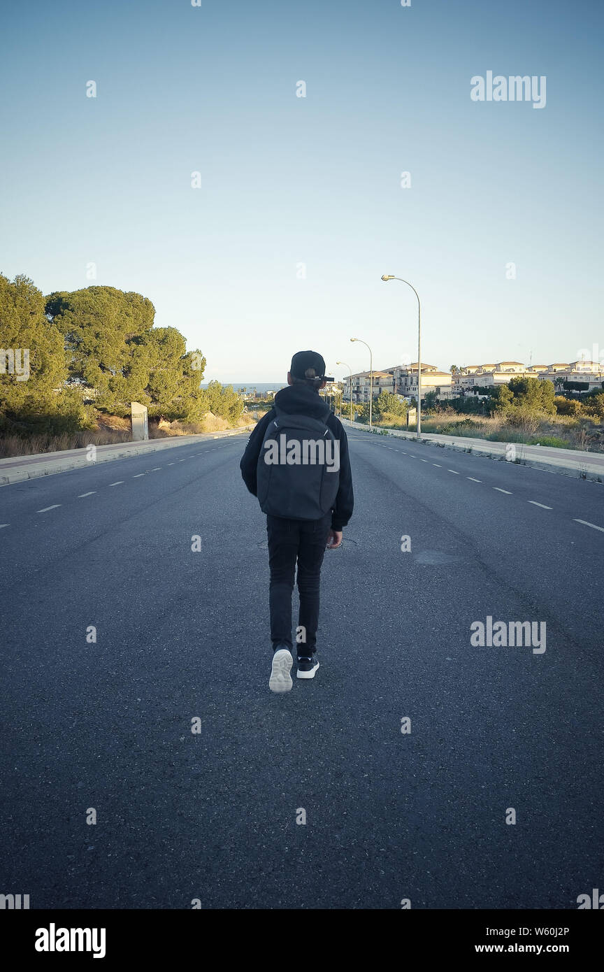 Alone Boy In Road