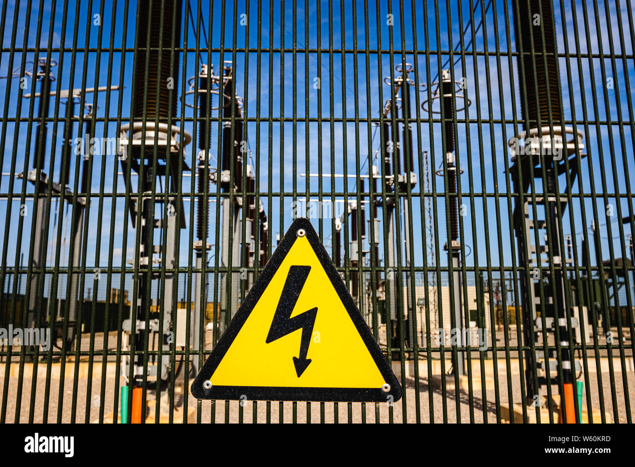 Sign of danger by electrocution in front of an installation of ...