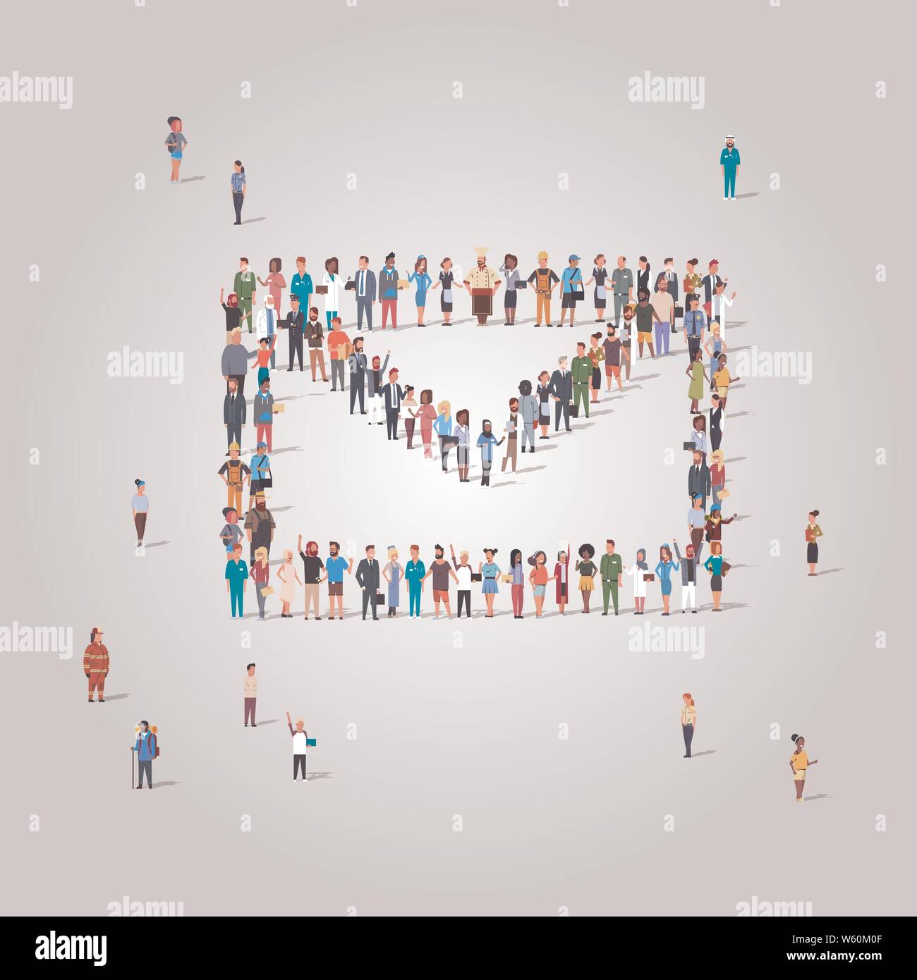 big people crowd standing together in shape of envelope icon different ...