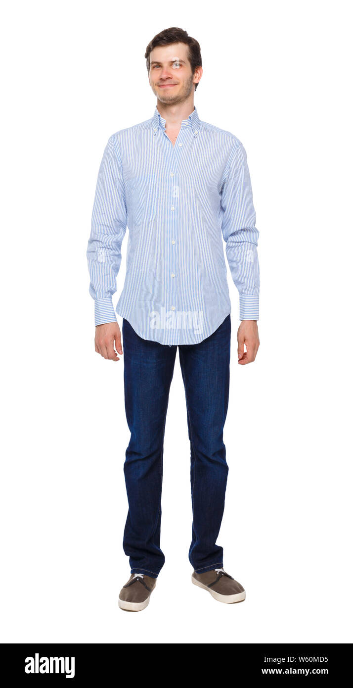 Front view of man in jeans. Standing young guy. Rear view people ...