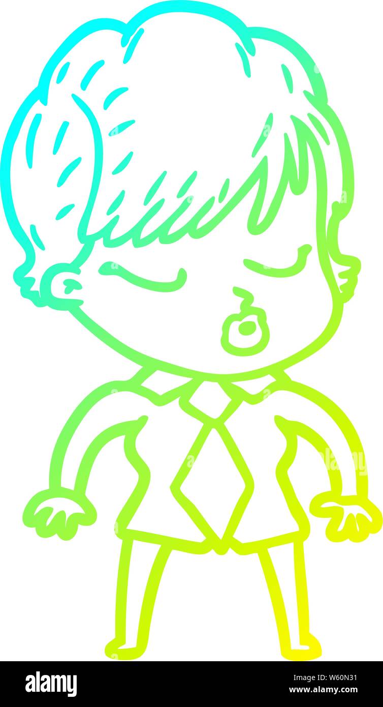 cold gradient line drawing of a cartoon woman with eyes shut Stock ...