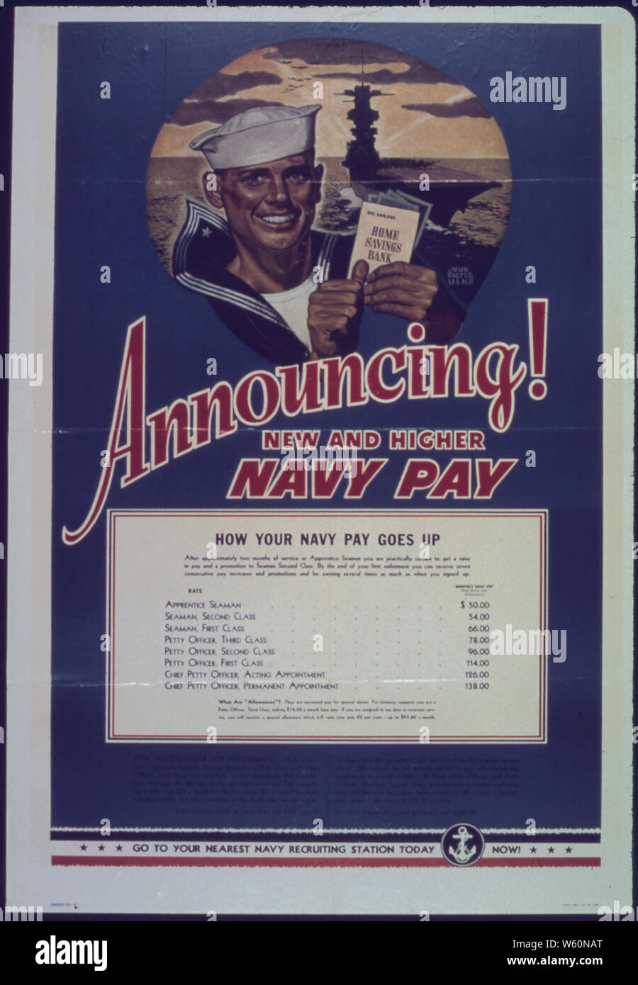 Announcing new and higher navy pay Stock Photo - Alamy