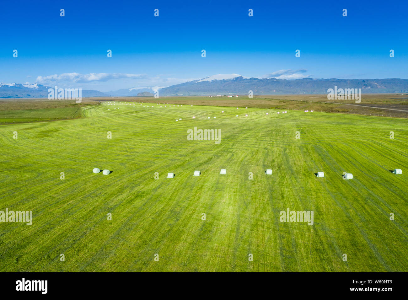Aerial view of round hay bales Stock Photo - Alamy