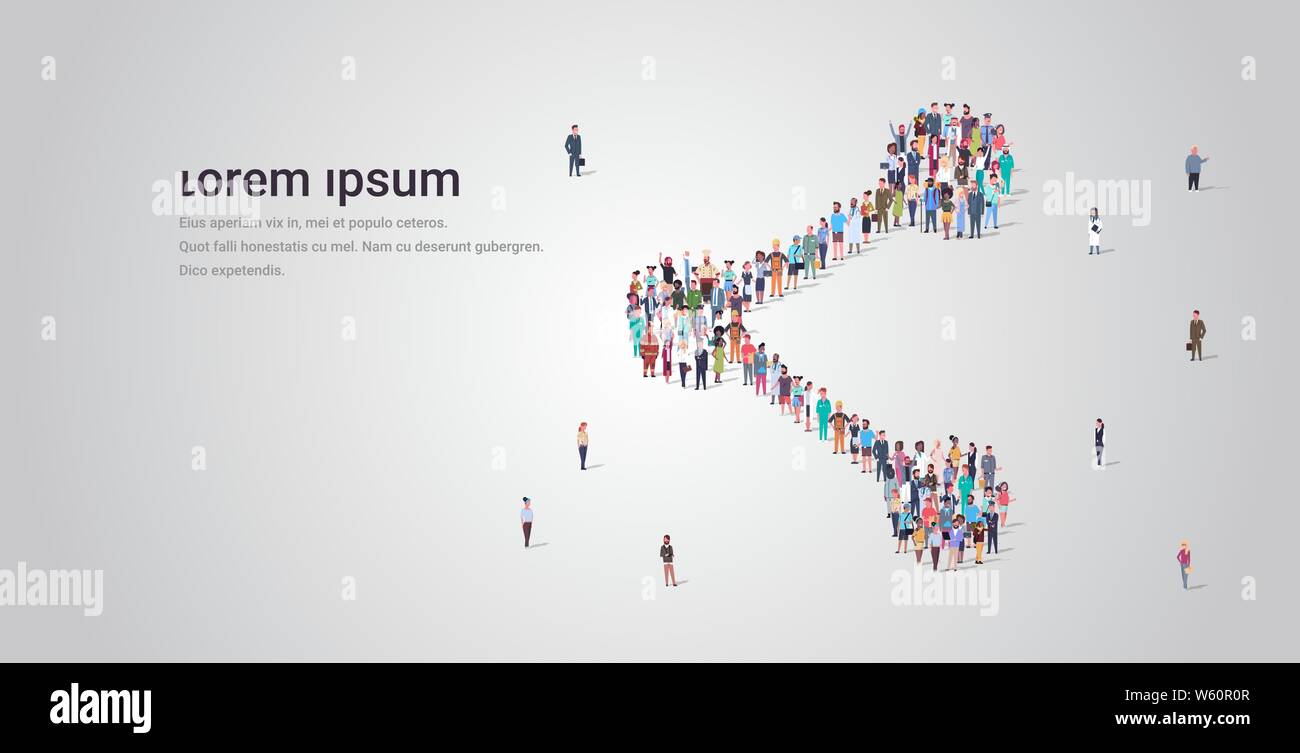 people crowd gathering in share icon shape social media community data ...