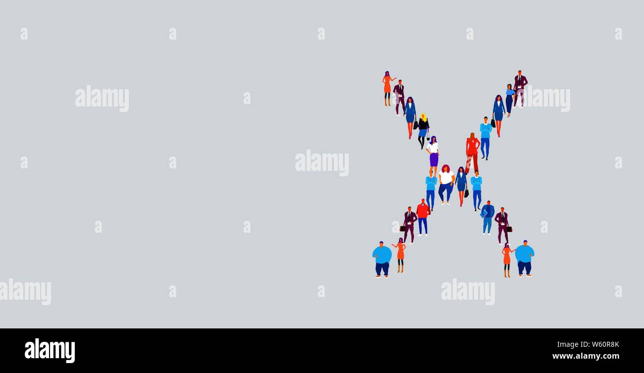 business people crowd forming shape letter X different men women ...