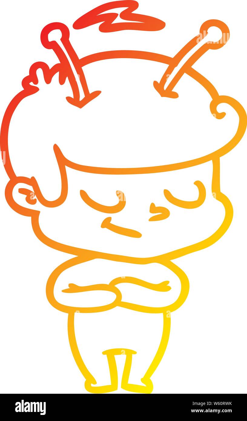 warm gradient line drawing of a friendly cartoon spaceman Stock Vector ...