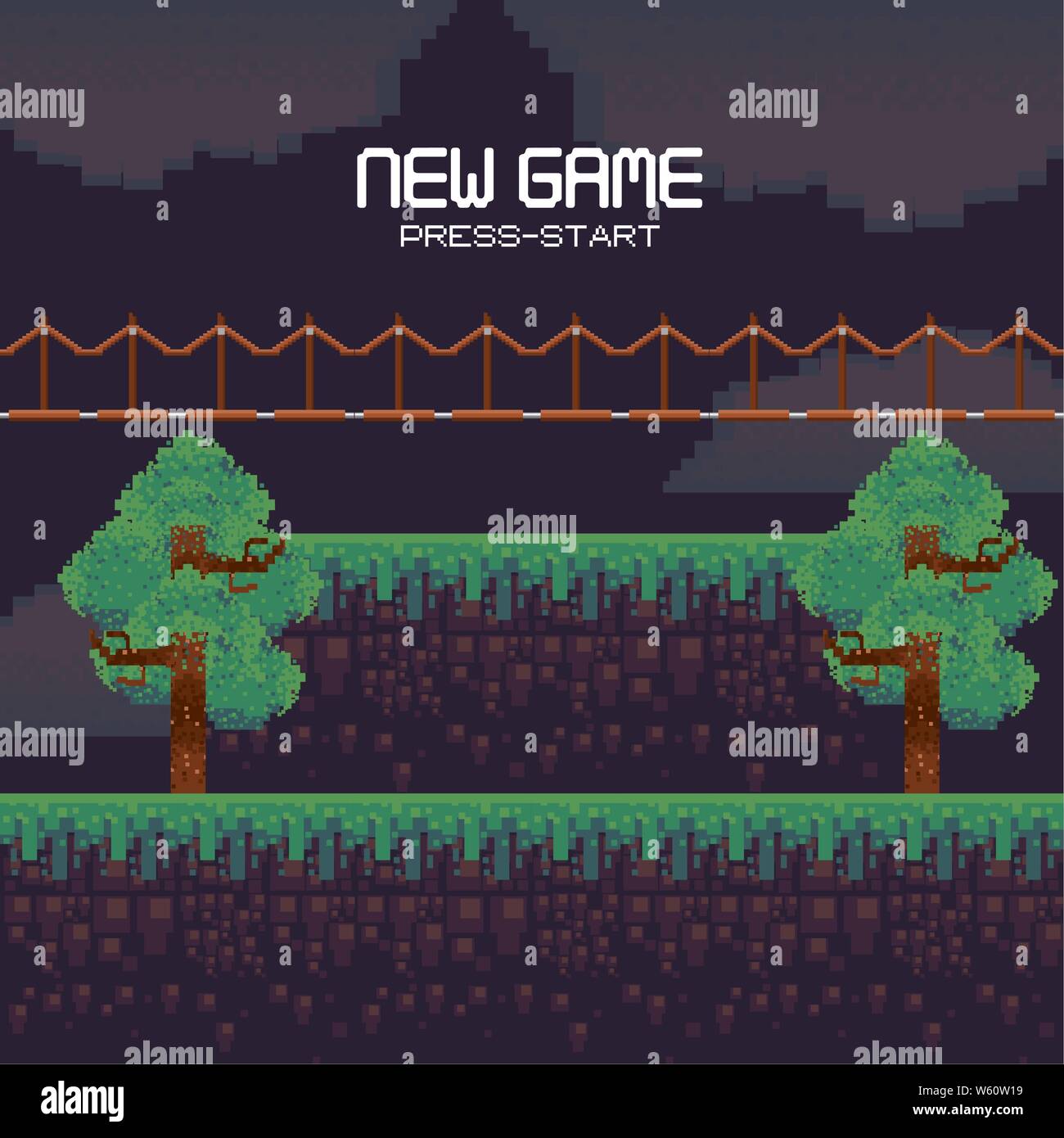 Retro videogame scenery with terrain pixelated Stock Vector Image & Art ...