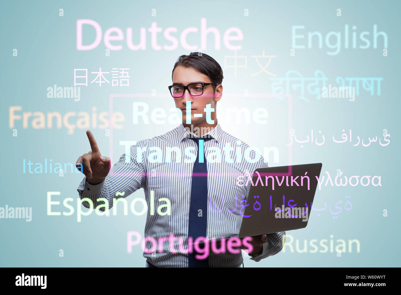 The concept of real time translation from foreign language Stock Photo ...