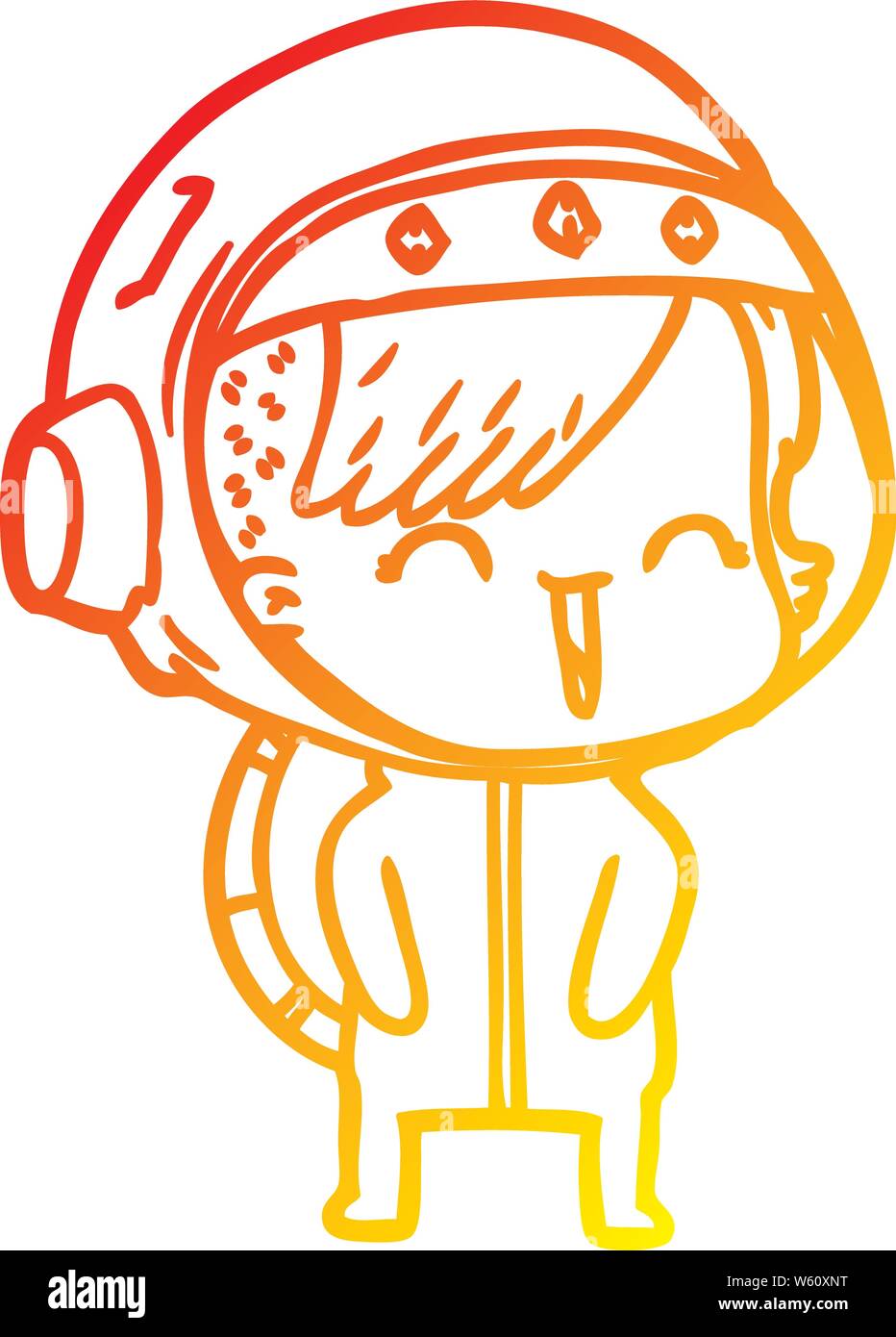 warm gradient line drawing of a happy cartoon space girl Stock Vector ...