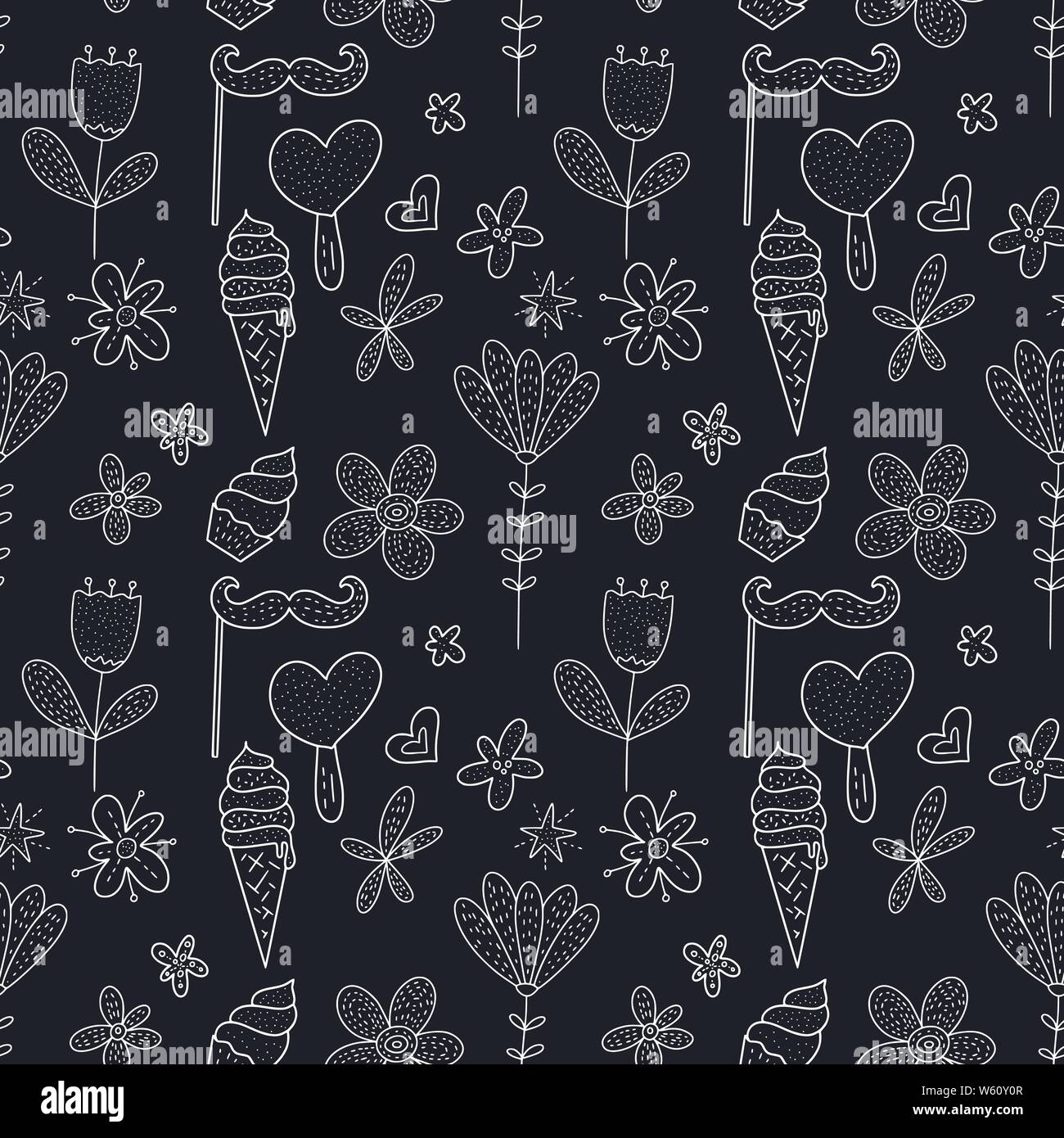 Birthday vector seamless pattern. Cute greeting outline illustration ...