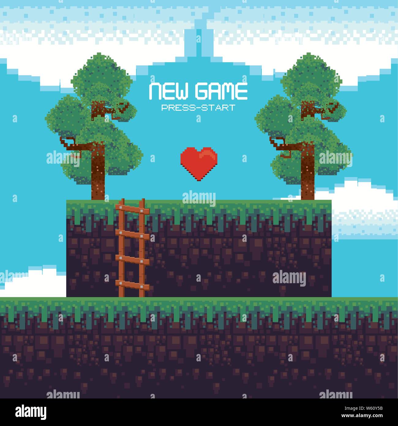 Retro videogame scenery with terrain pixelated Stock Vector Image & Art ...