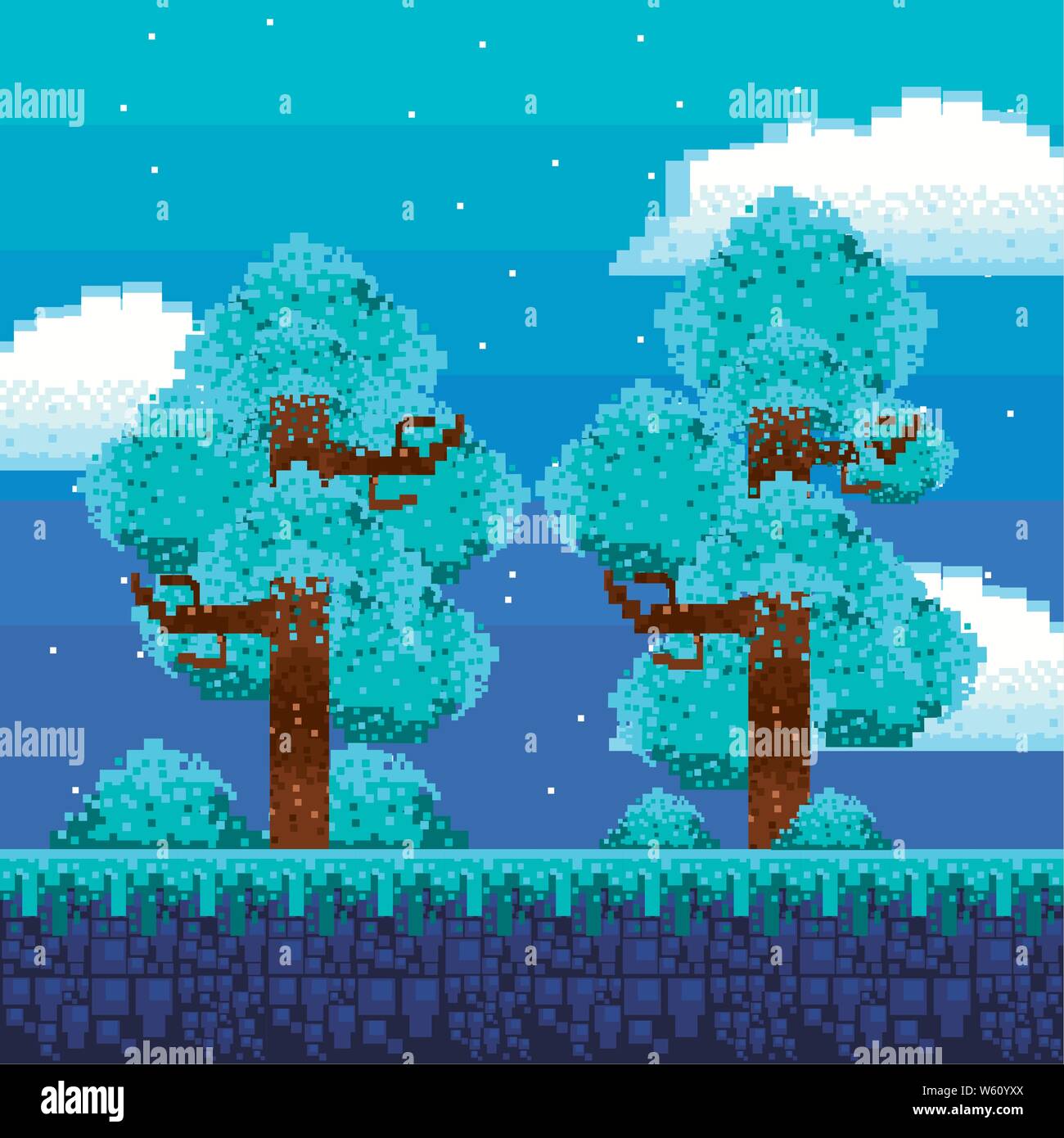 Retro videogame scenery with terrain pixelated Stock Vector Image & Art ...