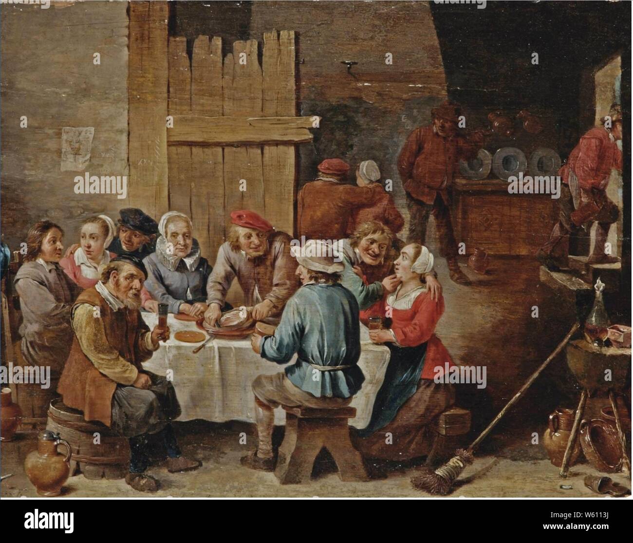 David Teniers (II) - Peasants eating and drinking in an interior Stock ...