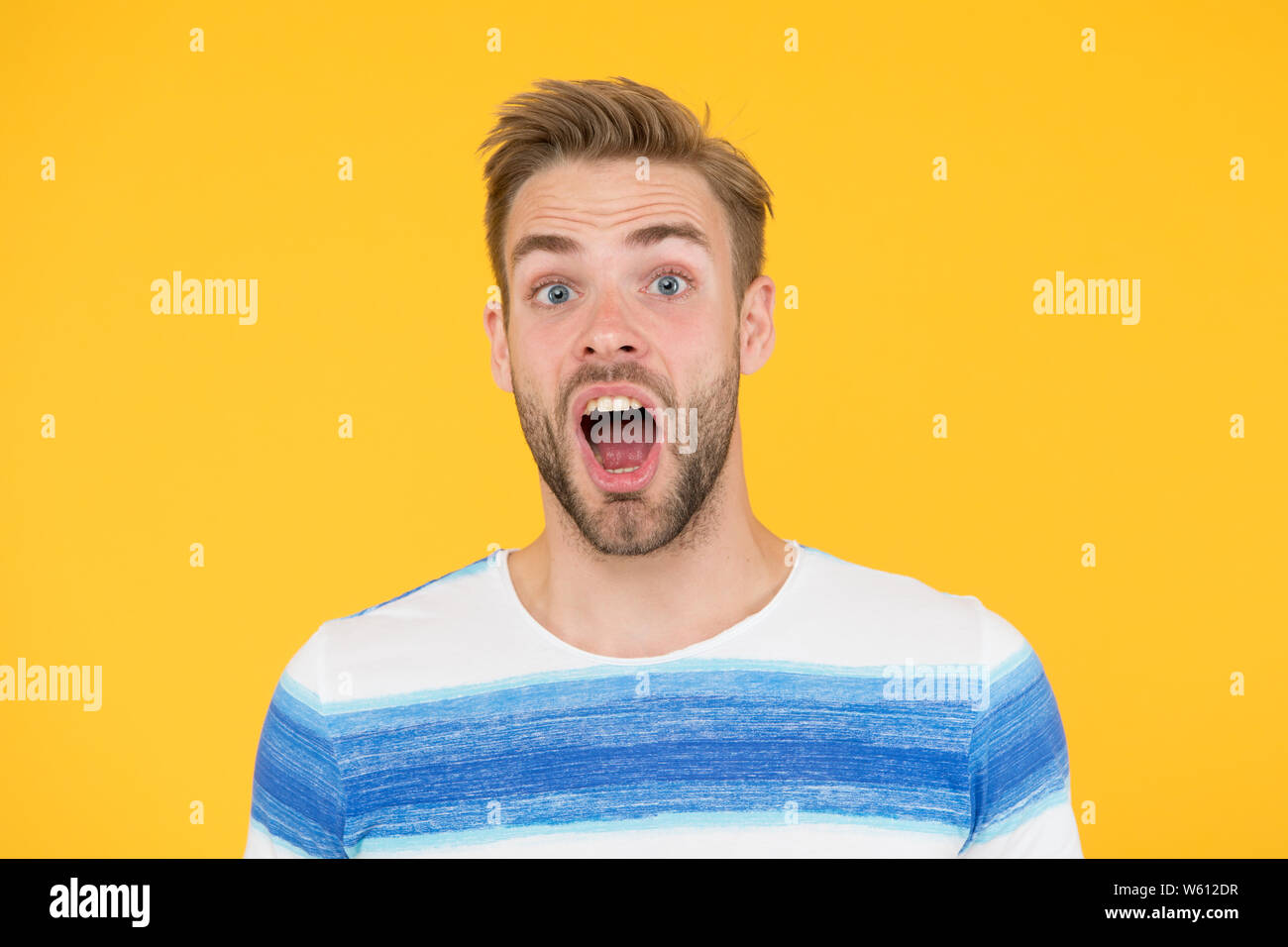 Bearded man surprising. Man with mustache and beard happy face ...