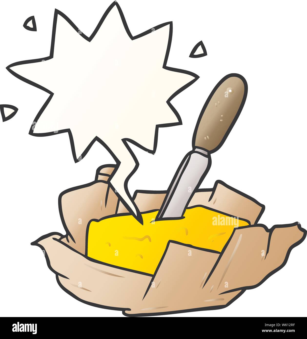 cartoon traditional pat of butter with knife with speech bubble in ...