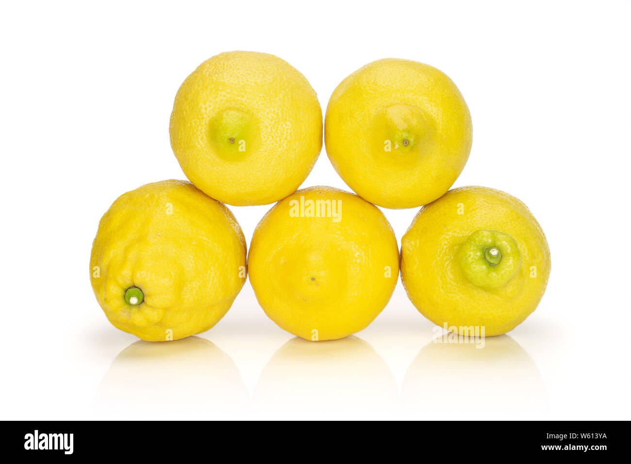 Group of five whole fresh yellow lemon isolated on white background ...