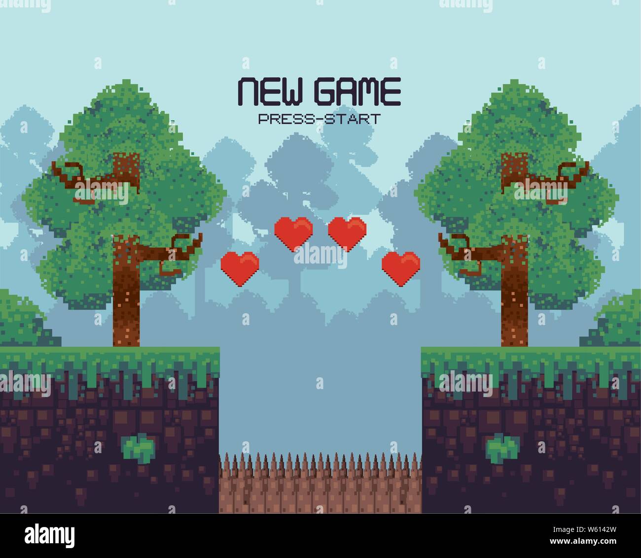 Retro videogame scenery with terrain pixelated Stock Vector Image & Art ...