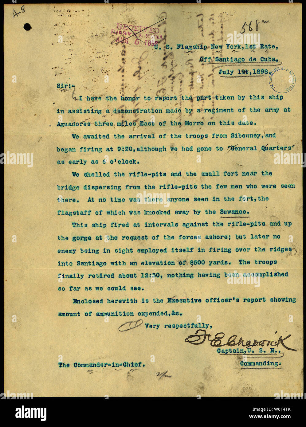 Battle report of Captain French. E. Chadwick, commanding the USS NEW ...