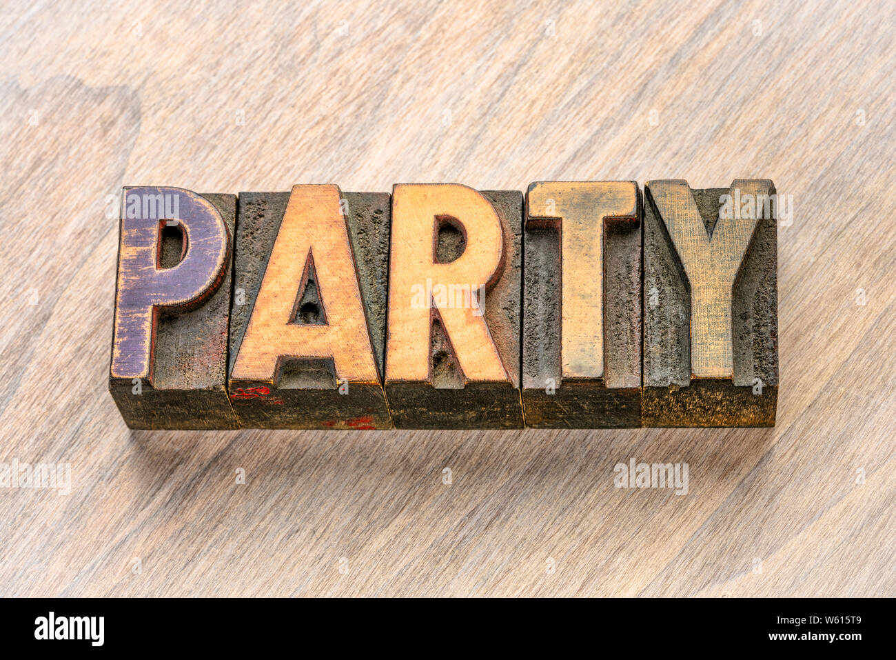party word abstract in vintage letterpress wood type Stock Photo - Alamy