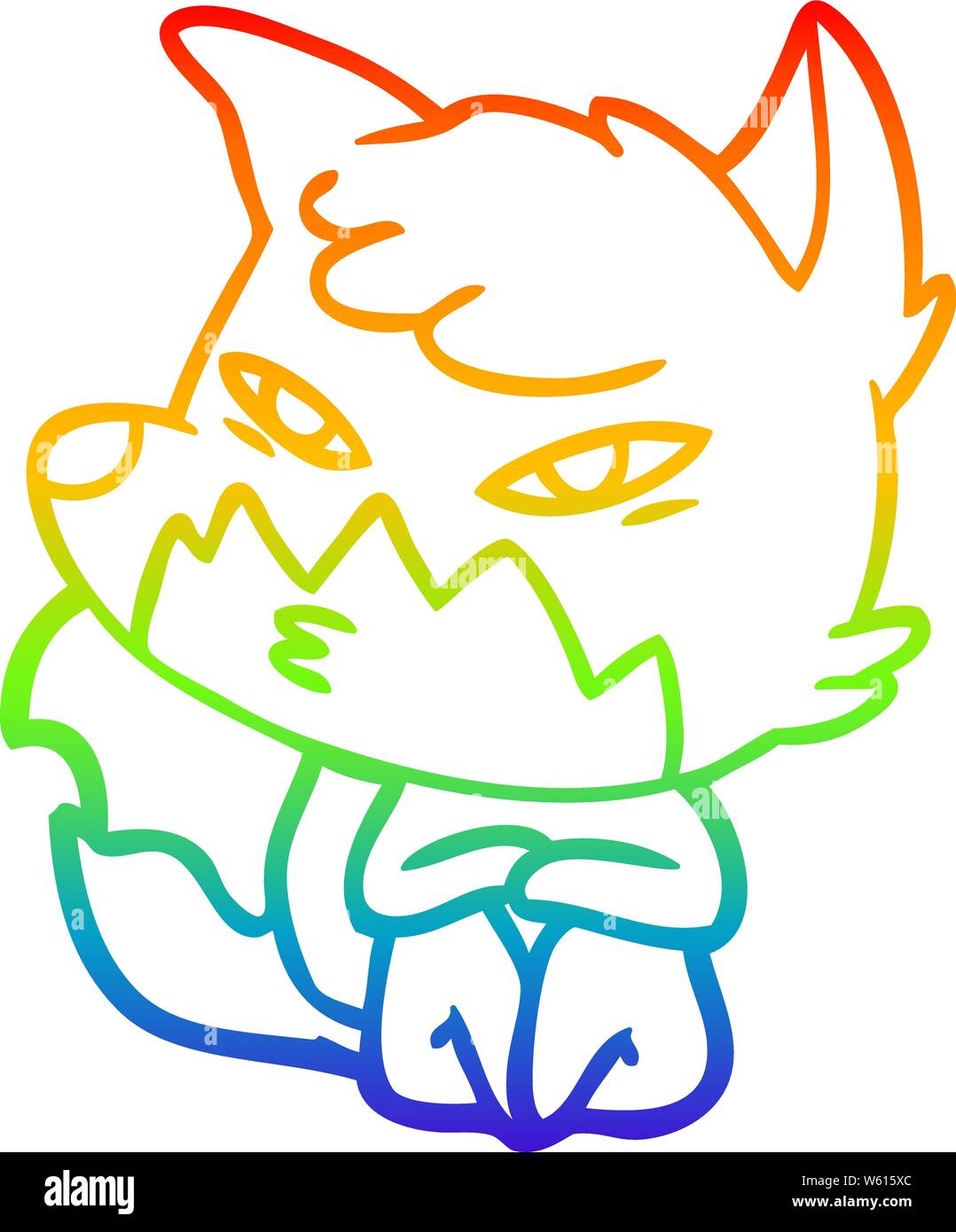 rainbow gradient line drawing of a clever cartoon fox Stock Vector ...
