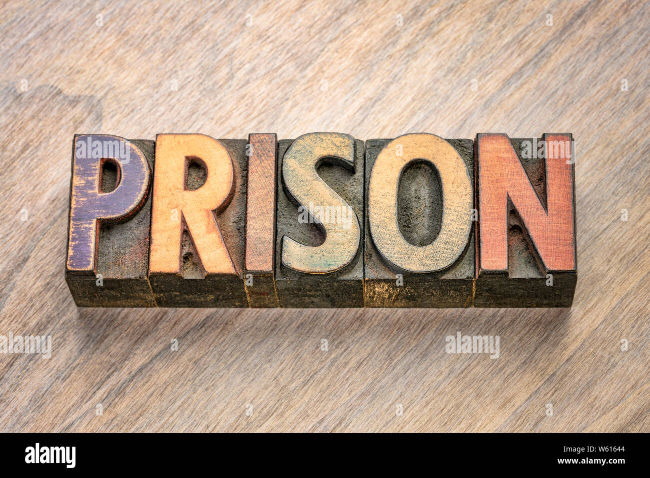 prison word abstract in vintage letterpress wood type Stock Photo - Alamy
