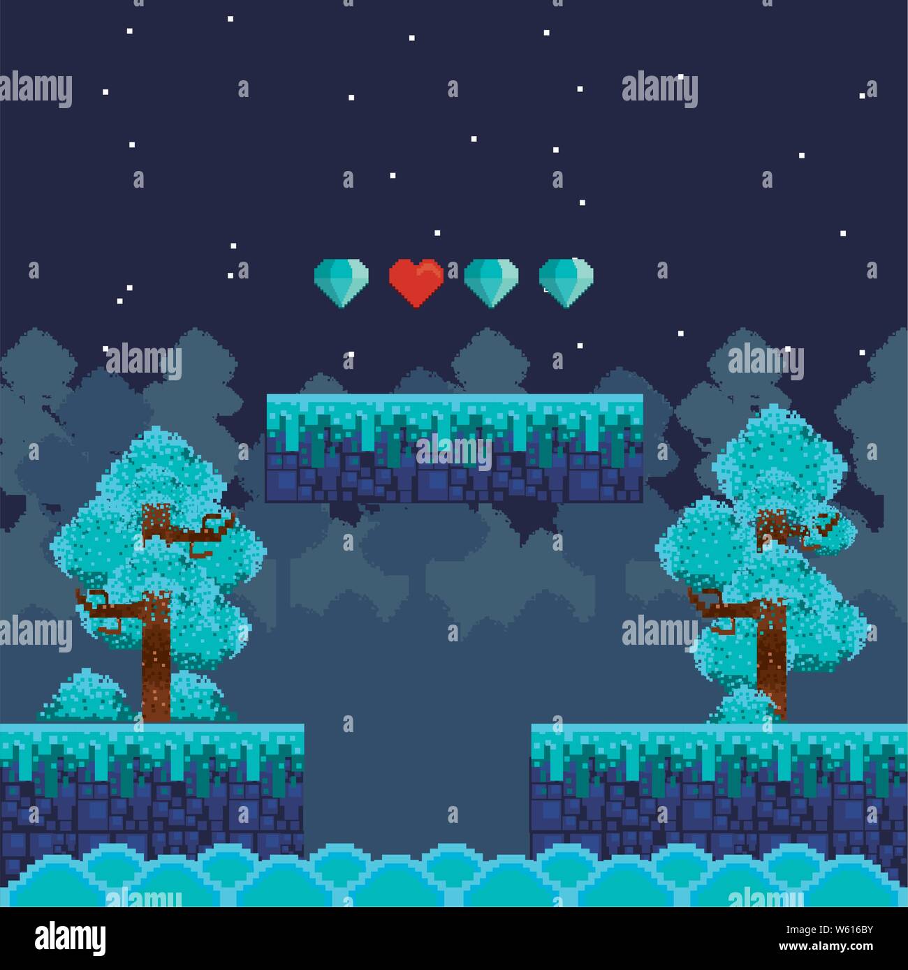 Retro videogame scenery with terrain pixelated Stock Vector Image & Art ...