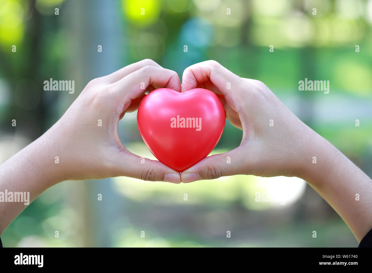 human hands doing heart symbol on nature background Stock Photo - Alamy
