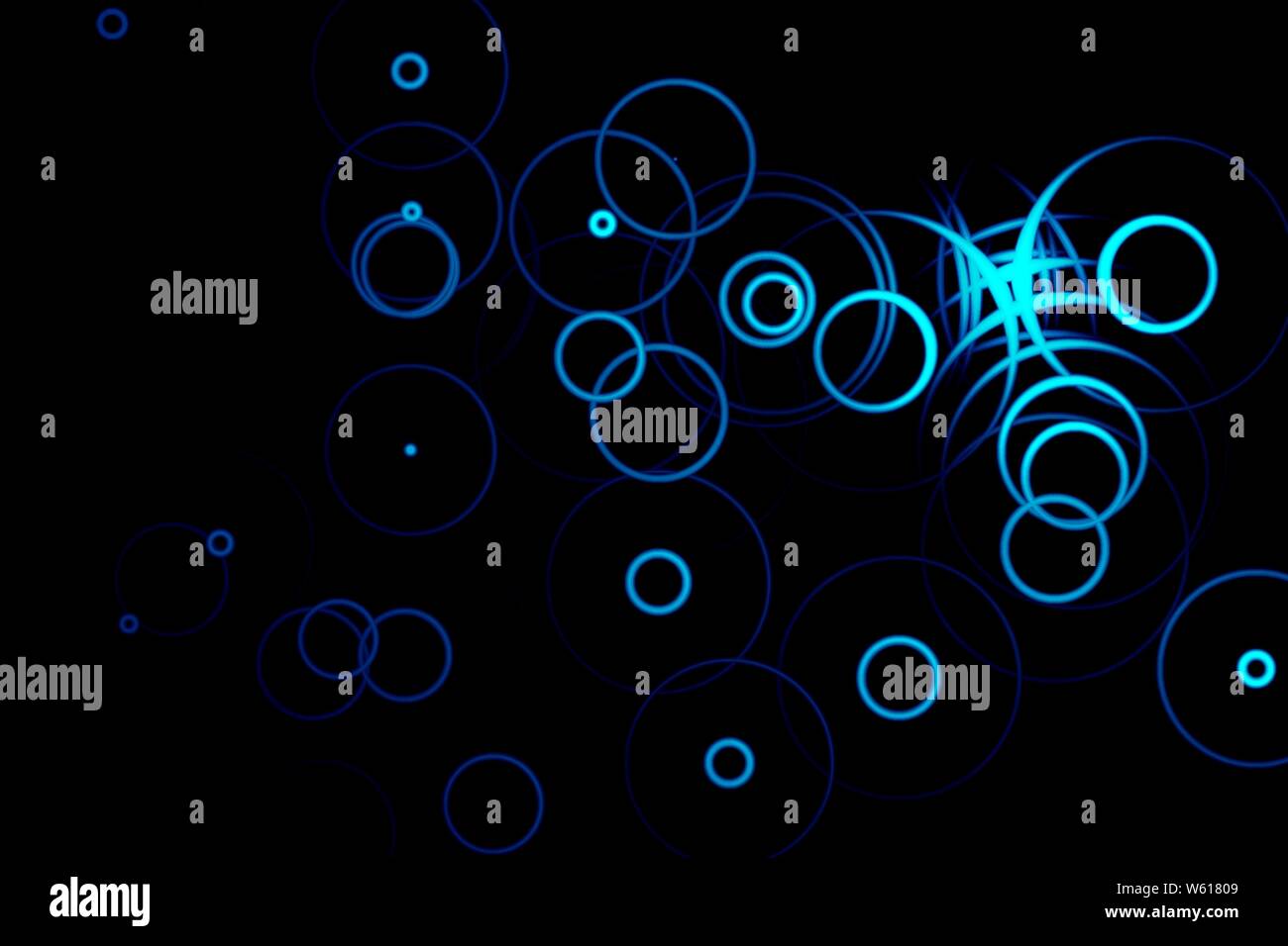 Abstract blue sound waves oscillating with circle ring on black ...