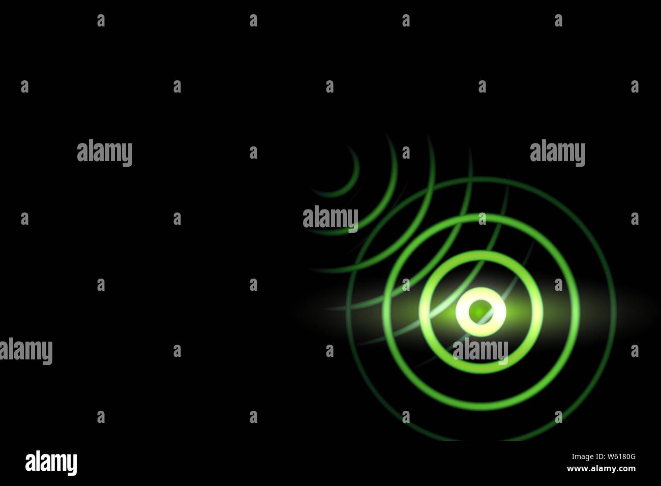 Light green sound waves oscillating with circle ring, abstract ...