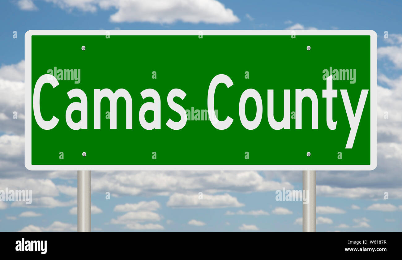 Rendering of a green highway sign for Camas County Idaho Stock Photo ...
