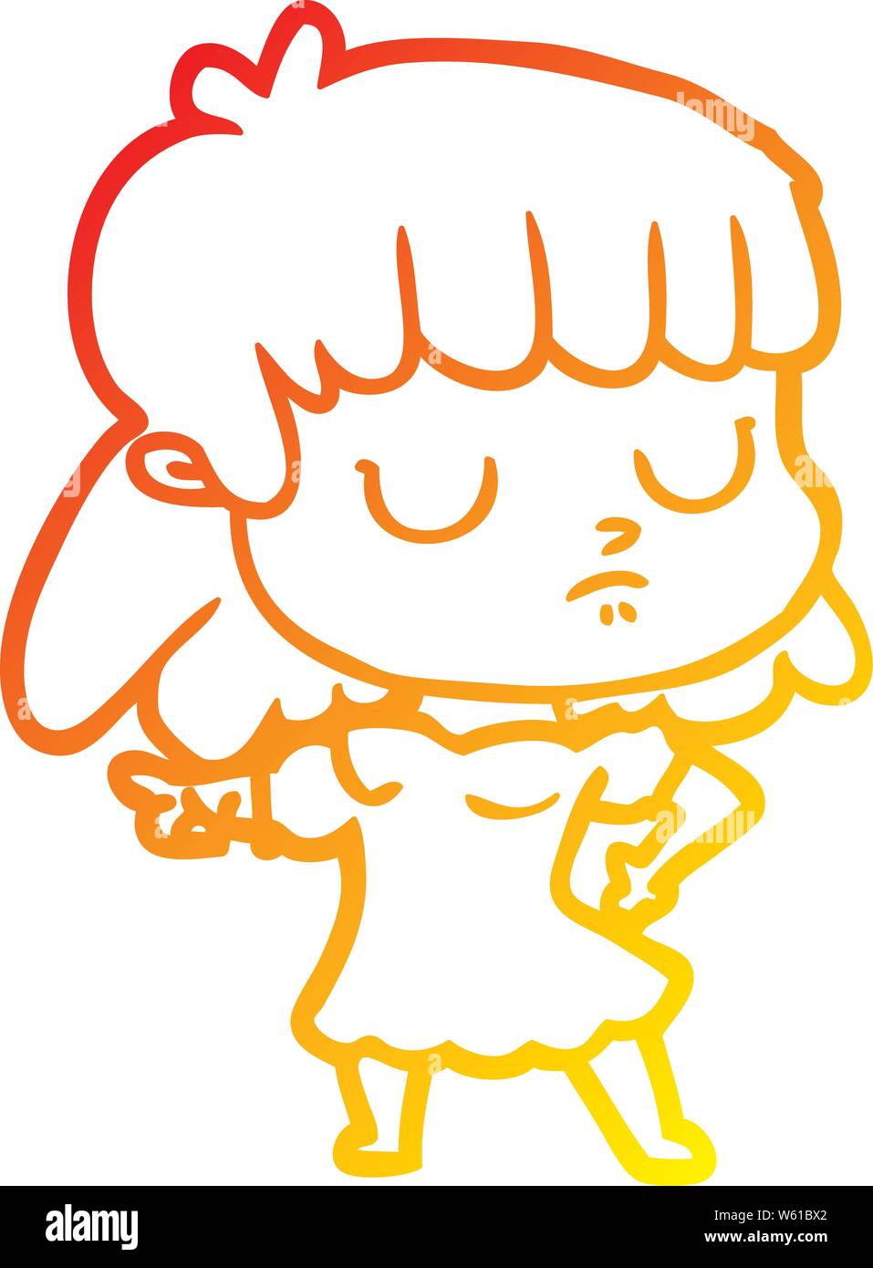 warm gradient line drawing of a cartoon indifferent woman Stock Vector ...
