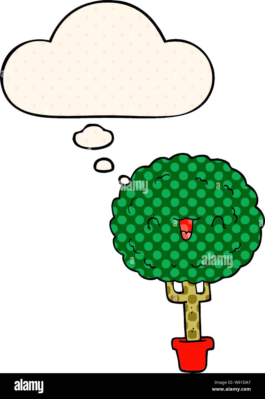 cartoon happy tree with thought bubble in comic book style Stock Vector ...