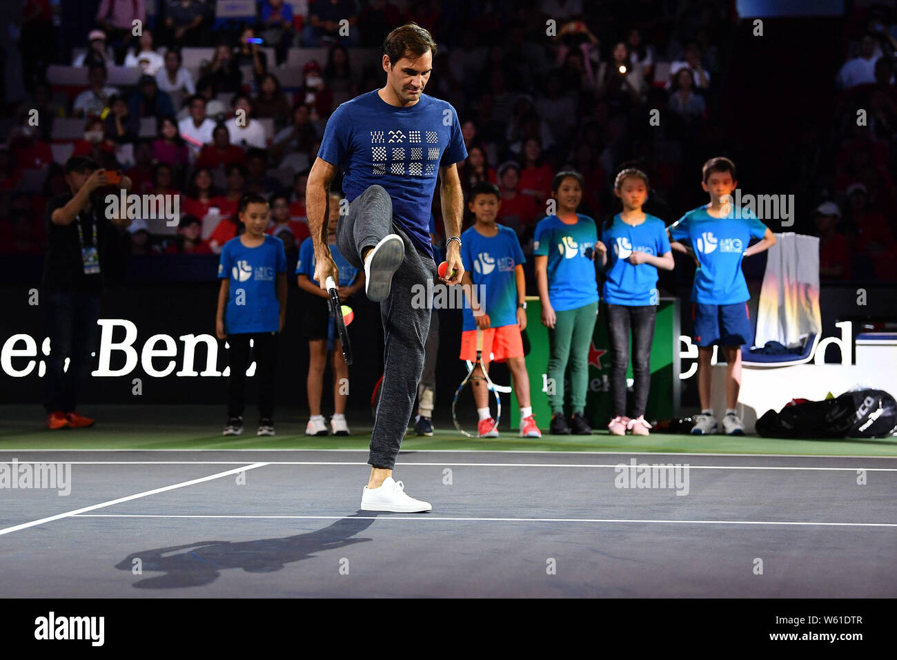 Swiss tennis star Roger Federer attends an event to celebrate the 10th ...