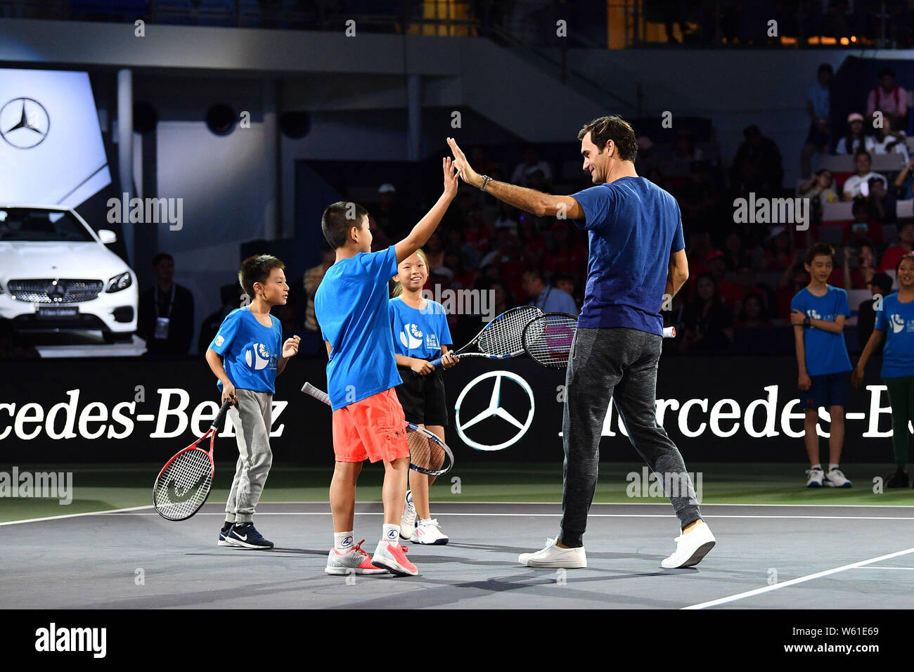 Swiss tennis star Roger Federer attends an event to celebrate the 10th ...
