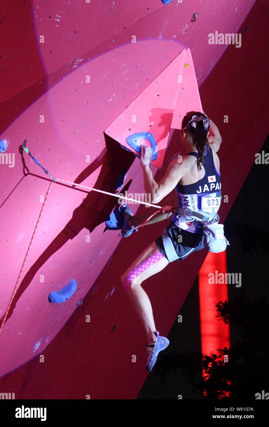 Akiyo Noguchi of Japan competes in the women's bouldering climbing ...