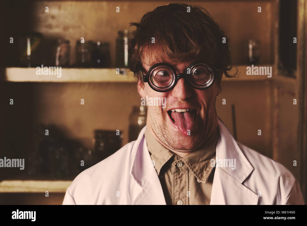 Crazy scientist in his lab doing experiments Stock Photo - Alamy