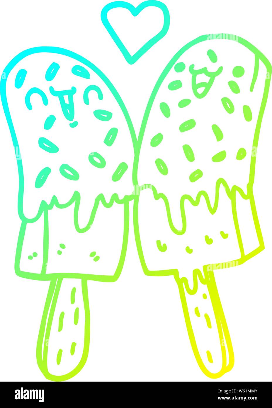 cold gradient line drawing of a cartoon ice lolly in love Stock Vector ...