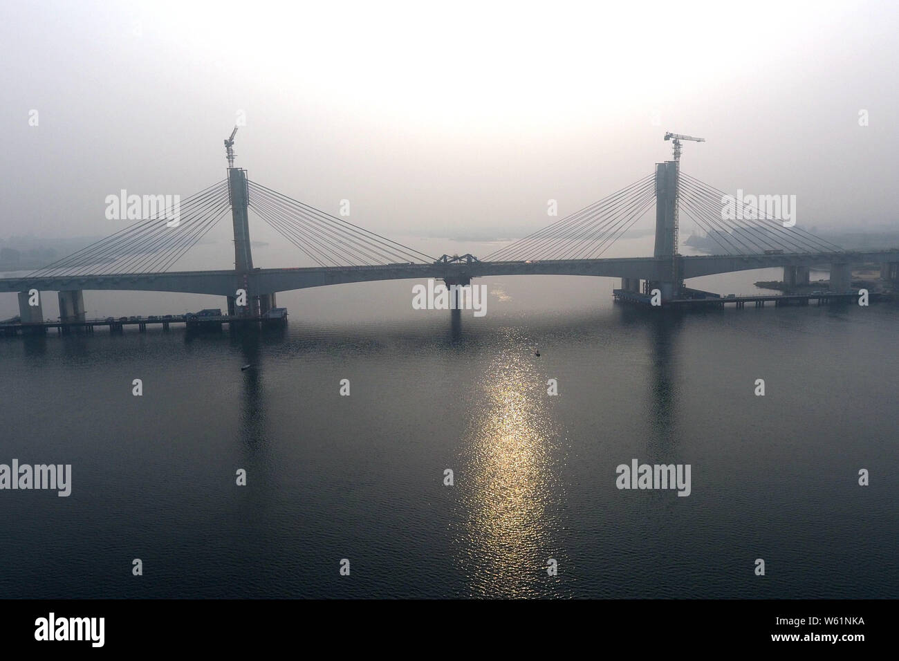 Aerial view of the Hanjiang Bridge of the Menghua Railway, Inner ...