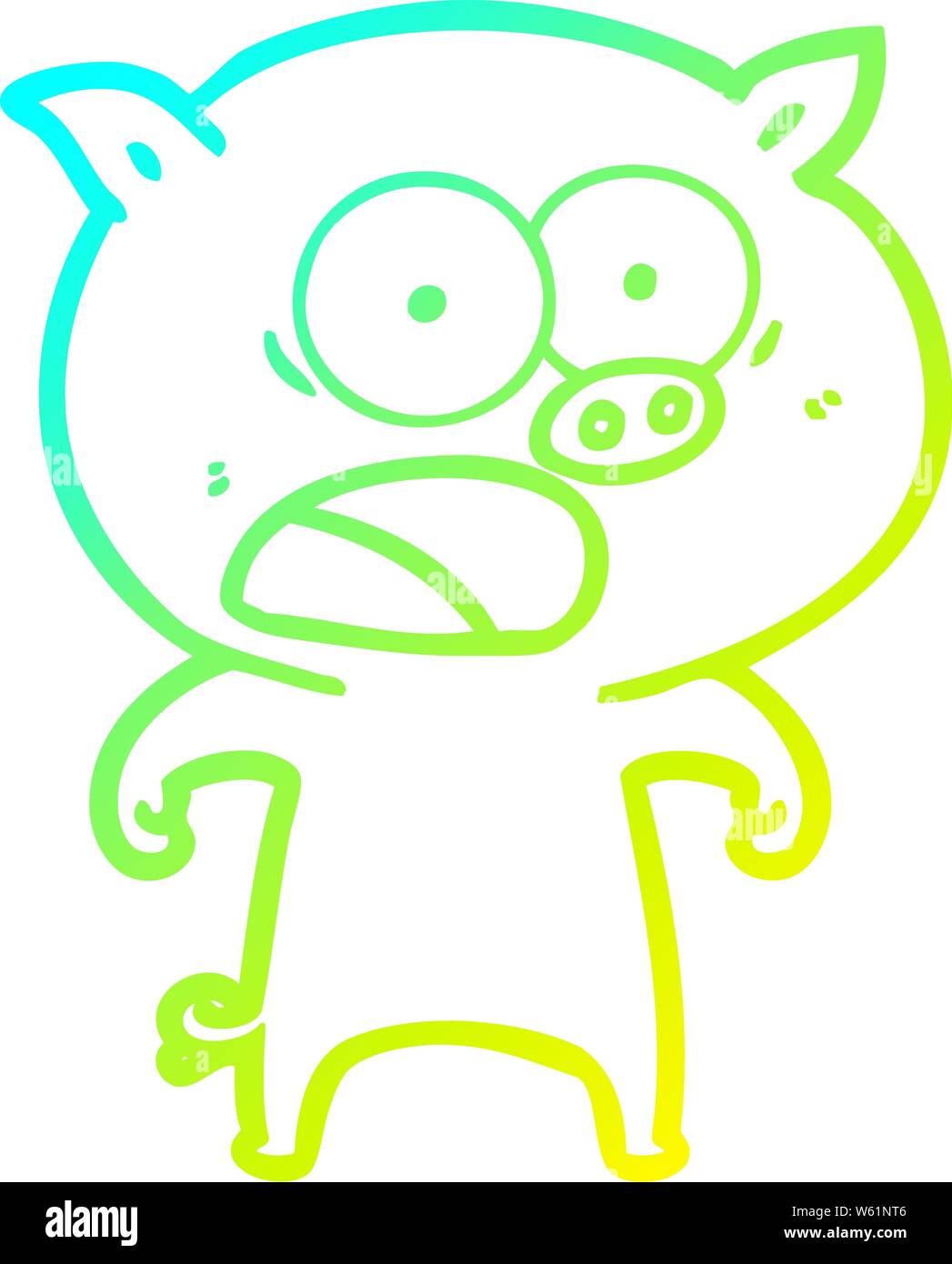 cold gradient line drawing of a cartoon pig shouting Stock Vector Image ...
