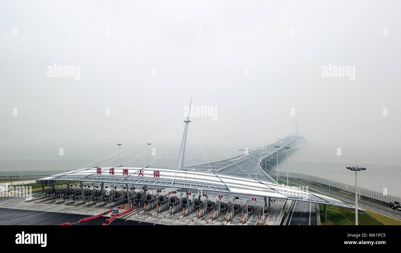 A view of the world's longest cross-sea bridge, the Hong Kong-Zhuhai ...
