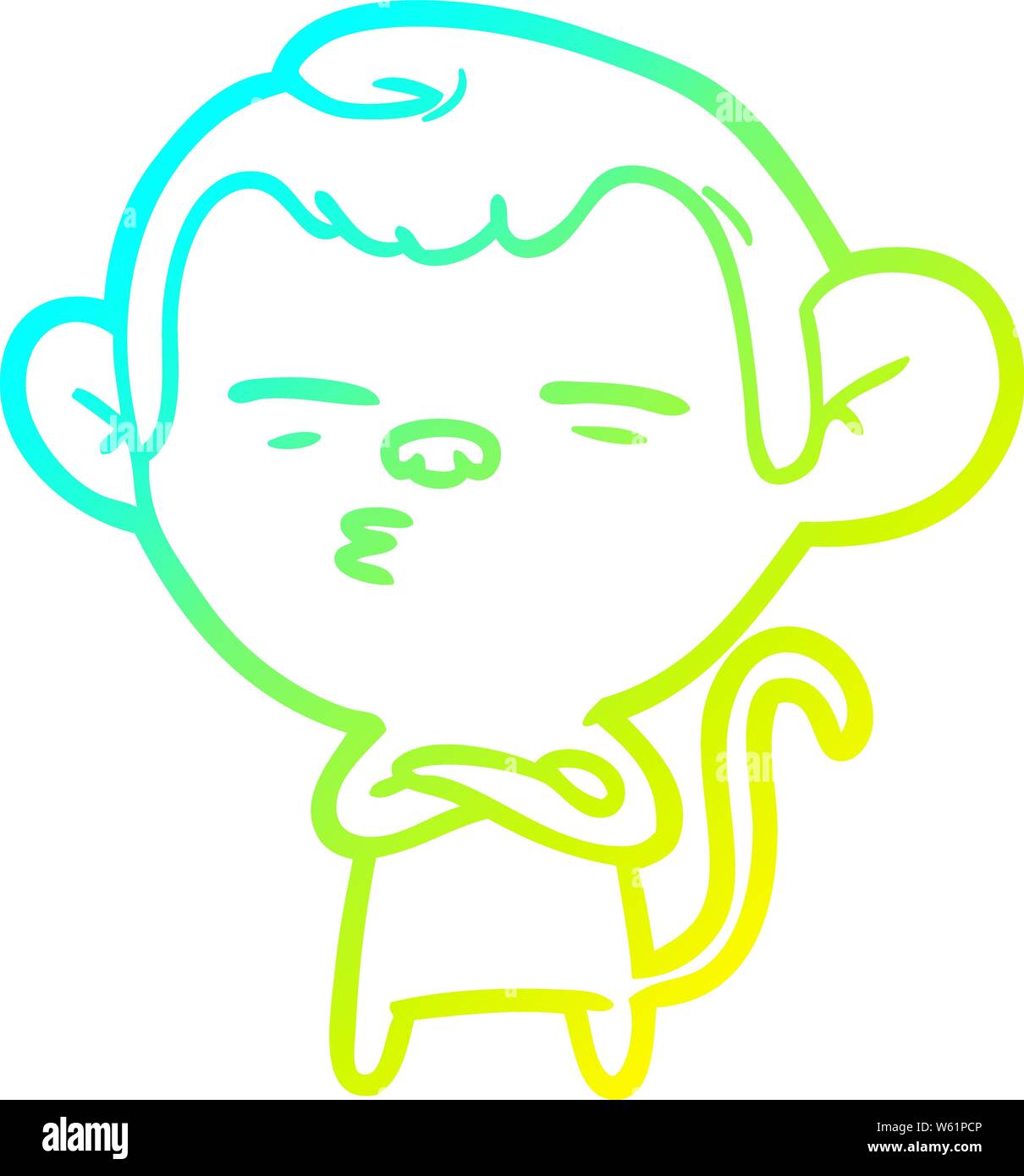 cold gradient line drawing of a cartoon suspicious monkey Stock Vector ...