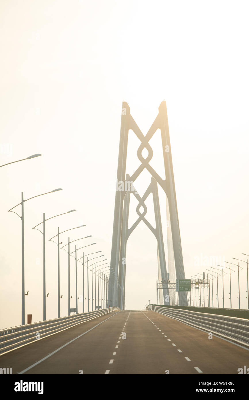 A view of the world's longest cross-sea bridge, the Hong Kong-Zhuhai ...