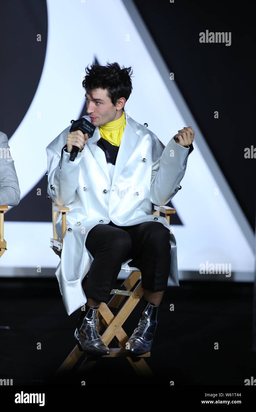 American actor and singer Ezra Miller attends a press conference for ...