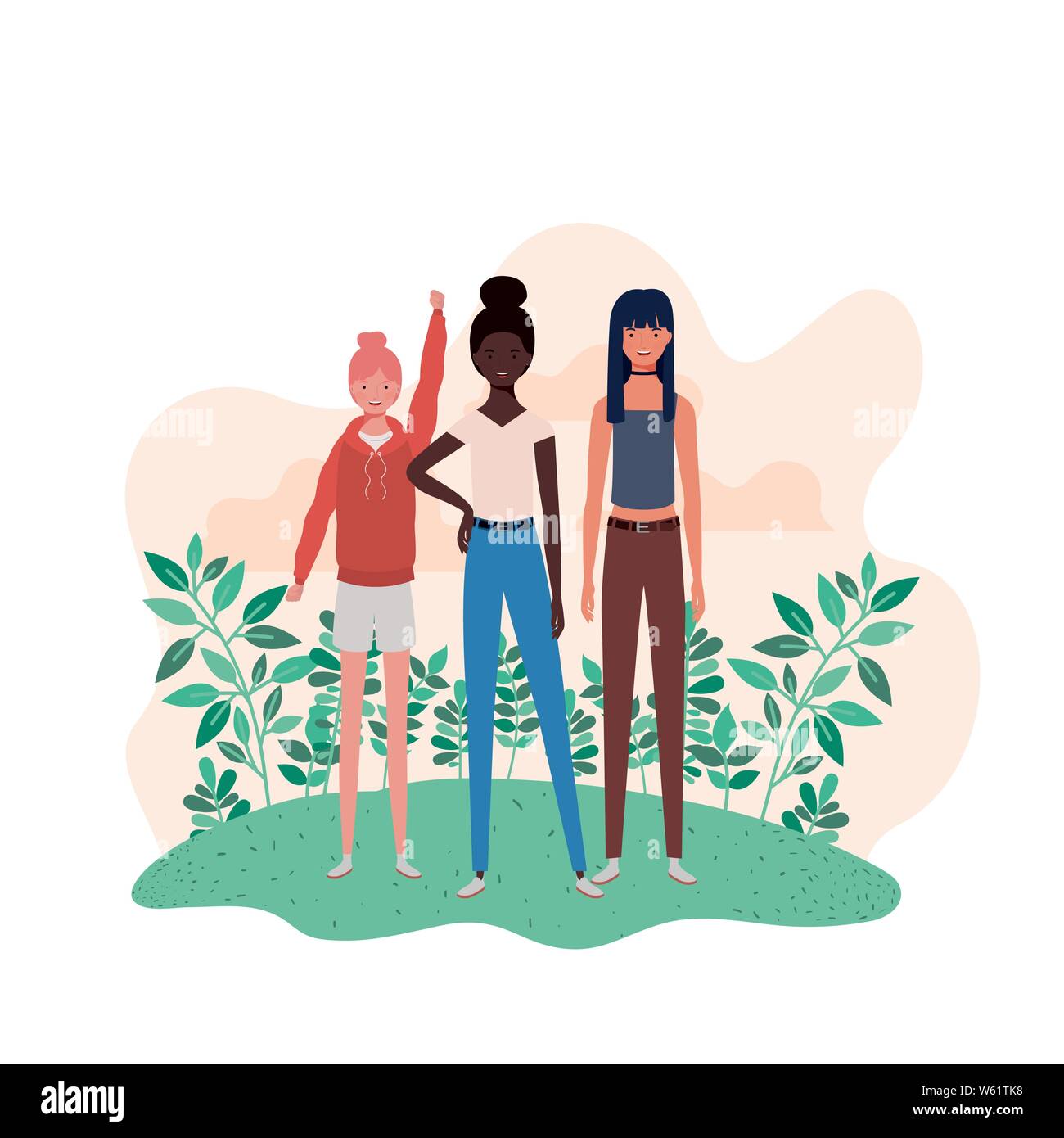 young women standing with landscape background Stock Vector Image & Art ...