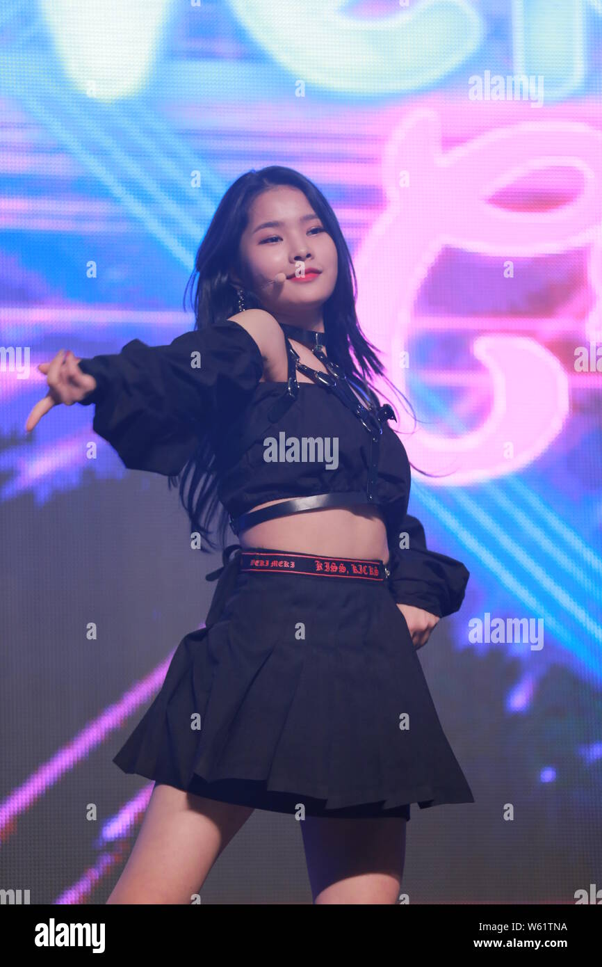 A member of South Korean girl group Weki Meki performs during a ...