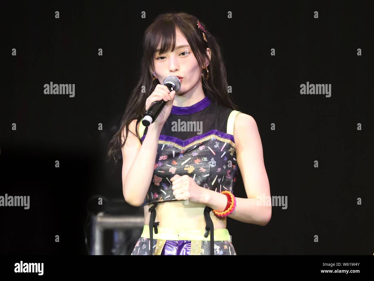Sayaka Yamamoto of Japanese idol group NMB48 speaks at their concert ...