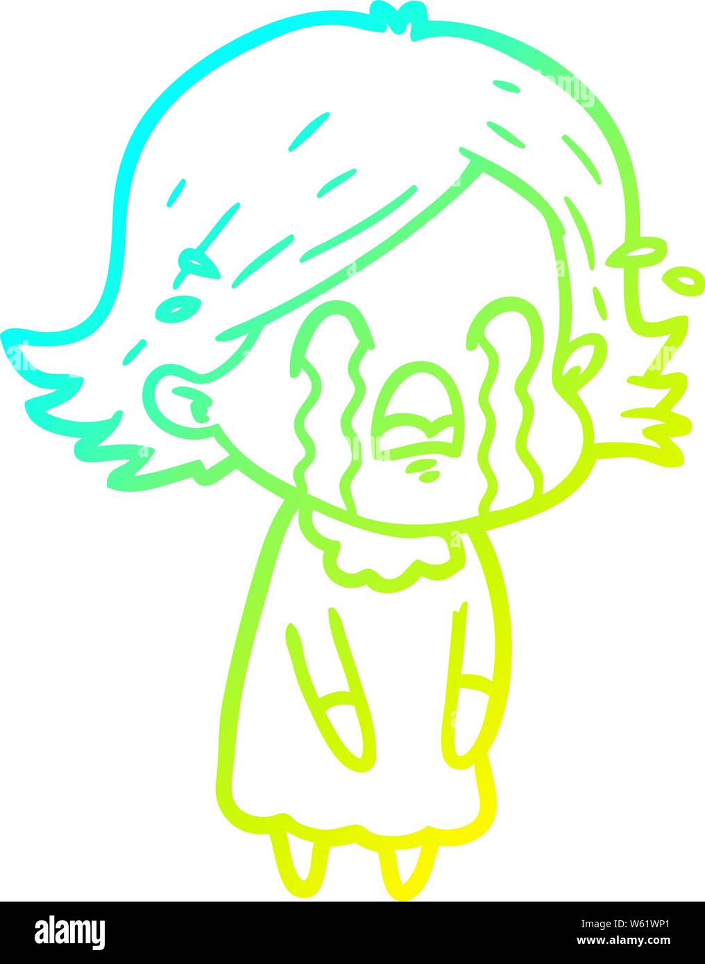 cold gradient line drawing of a cartoon woman crying Stock Vector Image ...
